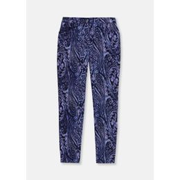 Madeleine Mode Stoffhose MADELEINE "Hose Schlanke Hose mit Paisley-Print, Stretch", Damen, Gr. 18, N + K Gr, lila (pflaume, multicolor), Obermaterial: 97% Baumwolle CO. 3% Elasthan EL., Modern, Hosen Stoffhose