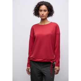 Langarmshirt Street One, Damen, Gr. 36, racing rot, Stoff, 46% Modal, 46% Polyester, 8% Elasthan, unifarben, normal normal, Rundhals, abgesteppt, Shirts Langarmshirt, mit Tunnelzug am Saum