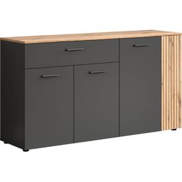 Sideboard Home Affaire "Estepona", anthrazit mit eiche, B:150cm H:83cm T:42cm, Sideboards, Sideboard, Kommode, Akustikpaneel-Look; Breite 150 cm