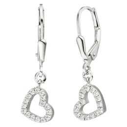 Paar Ohrh&auml;nger Jobo, silber (silber 925), Ohrringe, Damen, Silber 925 (Sterlingsilber), Herz 925 Silber mit Zirkonia