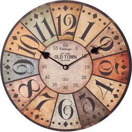 Wanduhr Home Affaire "Old Town", bunt, B:34cm H:33,8cm T:4,5cm, Wanduhren, Wanduhr, rund, &Oslash; 34 cm, Vintage-Look