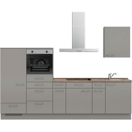 K&uuml;chenzeile Nobilia "Laser I", NEU: individuell anpassbar mit gratis Profi-Beratung", grau (k&uuml;che: grau, korpus: taupegrau, arbeitsplatte: eiche havanna nachbildung), B:300,3cm H:216,6cm T:60cm, Komplettk&uuml;chen-Sets, K&uuml;chenzeile, vormontiert, 300 cm breit, optional mit verschiedenen E‑Ger&auml;te-Sets