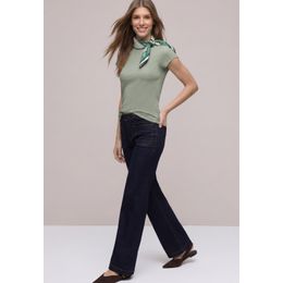 Stehkragenshirt Street One, Damen, Gr. 42, gr&uuml;n (mint leaf), Web, 50% Baumwolle, 50% Modal, unifarben, normal normal, hoch geschlossener Ausschnitt, abgesteppt, Shirts Stehkragenshirt, Basic