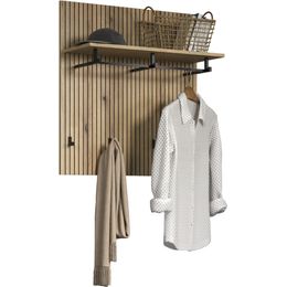 Garderobenpaneel Home Affaire "Amrum", evoke eiche, B:80cm H:84cm T:28cm, Holzwerkstoff, Kunststoff, Metall, Garderobenpaneele, Garderobenpaneel, Wandpaneel mit Ablage, 1 Kleiderstange & 4 Haken - (B/T/H) 80/28/84 cm