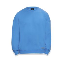 Rundhalspullover DROPSIZE "Dropsize Herren Bazix Republiq Super Heavy Blank Sweater", Herren, Gr. L, blau (royalblau), 80% Baumwolle, 20% Polyester, unifarben, oversize, Rundhals, Pullover Rundhalspullover