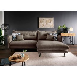 Ecksofa Home Affaire "Lazio modern und bequem, schmale Armlehnen, tolle Detailverarbeitung", braun, B:255cm H:94cm T:180cm, 100% Polyester;Wendekissen: 100% Polyester, Sofas, Ecksofa, zwei verschiedene Fu&szlig;farben w&auml;hlbar