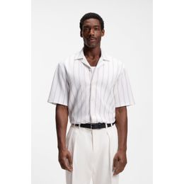 Kurzarmhemd BOSS "LARS CAMP B", Herren, Gr. XXL, N-Gr, open beige286, Jersey, Obermaterial: 97% Baumwolle, 3% Elasthan, gestreift, relaxed fit h&uuml;ftbedeckend, V-Ausschnitt, abgesteppte Kante, Hemden, Kurzarmhemd mit Freizeitkragen, Relaxed Fit