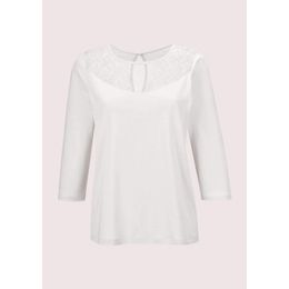 Madeleine Mode Kurzarmshirt MADELEINE "Shirt Rundhals-Shirt mit Spitze, Baumwollmix", Damen, Gr. 34, wei&szlig; (perlwei&szlig;), Obermaterial: 50% Baumwolle CO. 50% Modal CMD., Modern, normal, U-Boot-Ausschnitt, Shirts