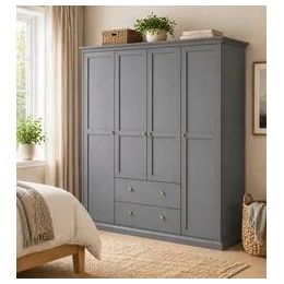 Kleiderschrank Home Affaire "Paris im Landhausstil mit viel Stauraum, B/HT ca. 180x200x65 cm", grau (matt grau), matt grau, Basisausf&uuml;hrung, MDF, Schr&auml;nke, Kleiderschrank Dreht&uuml;renschrank, 4 T&uuml;ren, B&ouml;den, Stange & Schubladen f&uuml;r optimale Ordnung