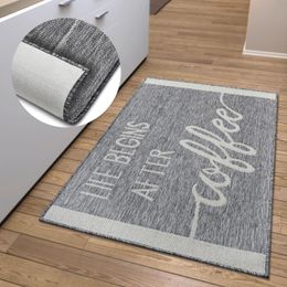 K&uuml;chenl&auml;ufer Hanse Home "Life Begins After Coffee", grau, B:92cm H:5mm L:150cm, Polypropylen (PP), Teppiche, L&auml;ufer, Rutschfest, K&uuml;chenteppich, K&uuml;che, Teppich, Pflegeleicht