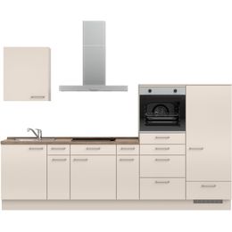 K&uuml;chenzeile Nobilia "Laser I", NEU: individuell anpassbar mit gratis Profi-Beratung", beige (k&uuml;che: natur, korpus: sandfarben, arbeitsplatte: eiche havanna nachbildung), B:300,3cm H:216,6cm T:60cm, Komplettk&uuml;chen-Sets, K&uuml;chenzeile, vormontiert, 300 cm breit, optional mit verschiedenen E‑Ger&auml;te-Sets