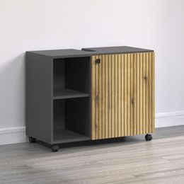 Waschbeckenunterschrank Welltime "Amrum", anthrazit, eiche, B:80cm H:64cm T:42cm, Schr&auml;nke, Waschbeckenunterschrank, BxHxT 80 x 64 x 42cm Waschbeckenunterschrank Eiche Rillenoptik