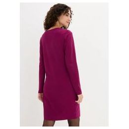 Jerseykleid bonprix "Figurbetontes Jerseykleid (2er Pack)", Damen, Gr. 44/46 (L), N-Gr, lila (beere, schwarz), Jersey, Obermaterial: 95% Baumwolle, 5% Elasthan, unifarben, slim fit kniefrei, Rundhals, gerader Abschluss, Kleider Jerseykleid, f&uuml;r Alltag, schmale Passform, aus Baumwollmischung, kniefrei