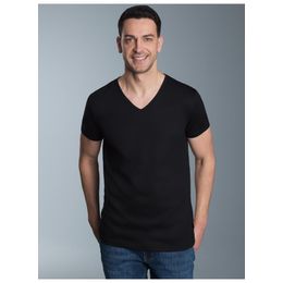 T-Shirt TRIGEMA "TRIGEMA V-Shirt Slim Fit", Herren, Gr. L, schwarz, Single Jersey, 100% Baumwolle, Basic, lang, V-Ausschnitt, Shirts T-Shirt