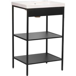 Waschbeckenunterschrank Welltime "Lodi", schwarz, B:51cm H:80cm T:40cm, FSC-zertifizierter Holzwerkstoff, Metall, Schr&auml;nke, Waschbeckenunterschrank, Badezimmerregal mit 2 offenen F&auml;chern - (B/T/H) 51/40/80 cm