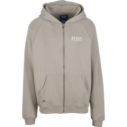 Sweatjacke PEQUS "PEQUS PEQUS Mykonos Graphic Zip-Hoodie", Herren, Gr. L, schwarz greige, 100% Baumwolle, Sweatjacken Sweatjacke