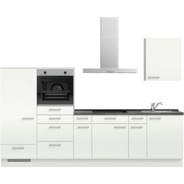 K&uuml;chenzeile Nobilia "Laser I", NEU: individuell anpassbar mit gratis Profi-Beratung", wei&szlig; (k&uuml;che: wei&szlig;, korpus: alpinwei&szlig;, arbeitsplatte: schwarzbeton nachbildung), B:300,3cm H:216,6cm T:60cm, Komplettk&uuml;chen-Sets, K&uuml;chenzeile, vormontiert, 300 cm breit, optional mit verschiedenen E‑Ger&auml;te-Sets