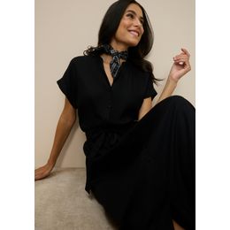 Hemdblusenkleid Tamaris, Damen, Gr. 38, N-Gr, schwarz, Web, Obermaterial: 100% Viskose, unifarben, tailliert ca. Mitte Wade, V-Ausschnitt, Umschlagsaum, Kleider, aus gewebter Viskose, mit Knopfleiste