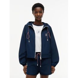 Windbreaker Tommy Hilfiger "NYLON WINDBREAKER CO-ORD", Damen, Gr. L (42/44), schwarz night navy, Web, Obermaterial: 100% Polyester, unifarben, regular fit h&uuml;ftlang, Rundhals, eingesetzt elastischer Bund, Jacken Windbreaker, aus pflegeleichter Kunstfaser mit Kapuze