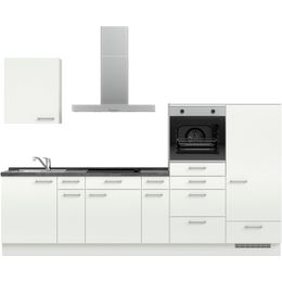 K&uuml;chenzeile Nobilia "Laser I", NEU: individuell anpassbar mit gratis Profi-Beratung", wei&szlig; (k&uuml;che: wei&szlig;, korpus: alpinwei&szlig;, arbeitsplatte: schwarzbeton nachbildung), B:300,3cm H:216,6cm T:60cm, Komplettk&uuml;chen-Sets, K&uuml;chenzeile, vormontiert, 300 cm breit, optional mit verschiedenen E‑Ger&auml;te-Sets
