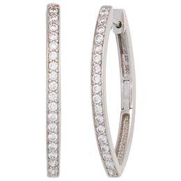 Paar Creolen Jobo, silber (silber 925), Ohrringe, Damen, Silber 925 (Sterlingsilber), oval 925 Silber mit 36 Zirkonia