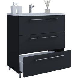 Waschtisch Vcm "2-tlg. Waschplatz Waschtisch Badinos 3 Schublade", schwarz, B:60cm T:46cm, Waschtische, Waschtisch