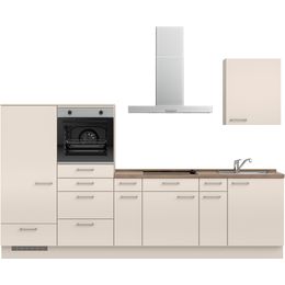 K&uuml;chenzeile Nobilia "Laser I", NEU: individuell anpassbar mit gratis Profi-Beratung", beige (k&uuml;che: natur, korpus: sandfarben, arbeitsplatte: eiche havanna nachbildung), B:300,3cm H:216,6cm T:60cm, Komplettk&uuml;chen-Sets, K&uuml;chenzeile, vormontiert, 300 cm breit, optional mit verschiedenen E‑Ger&auml;te-Sets