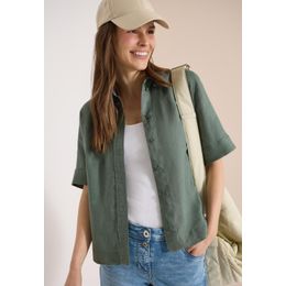 Kurzarmbluse Cecil, Damen, Gr. XXL (46), just khaki, Web, 100% Leinen, unifarben, klassisch normal, V-Ausschnitt, abgesteppt, Blusen, aus Leinen
