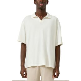 Kurzarmshirt QS, Herren, Gr. L, wei&szlig;, Jersey, Obermaterial: 90% Baumwolle, 10% Leinen, unifarben, normal h&uuml;ftbedeckend, V-Ausschnitt, abgesteppte Kante, Shirts, Sommer-Poloshirt mit Leinen