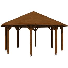 Skan Holz Holzpavillon SKANHOLZ "Nice 3", braun (nussbaum), B/H/T: 347cm, Pavillons, Leimholz, 471 x 471 cm