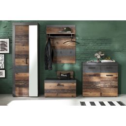 Garderoben-Set Home Affaire "Ilana", graphit grau matera, old wood, absetzung: graphit grau matera, Kastenm&ouml;bel-Sets, Garderobenm&ouml;bel im modernen Industrial Style mit antikfarbenen Griffen