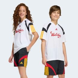 T-Shirt adidas Sportswear "J HOT TEE", M&auml;dchen, Gr. 128, wei&szlig;, collegiate gold, power rot, schwarz, Obermaterial: 100% Polyester, V-Ausschnitt, Shirts T-Shirt