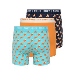 Only & Sons Trunk ONLY & SONS "ONSSUMMER PRINTED BOXER 3-PACK NOOS", Herren, Gr. L, 3 Stk., orange chiffon pack:fruit, Jersey, Obermaterial: 95% Baumwolle, 5% Elasthan, bedruckt, gemustert, unifarben, k&ouml;rpernah, Unterhosen, Baumwollmischung, elastisches B&uuml;ndchen