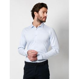 Langarmhemd DESOTO "Jerseyhemd Casual Kent langarm", Herren, Gr. L, N-Gr, blau (solid blau), Jersey, Obermaterial: 100% Baumwolle, slim fit, Manschette, Hemden, Flexibler Stretch