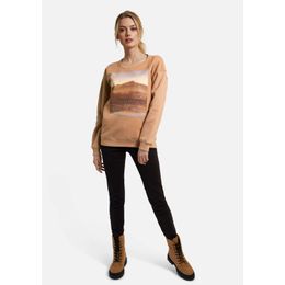 Madeleine Mode Langarmshirt MADELEINE "Sweatshirt Sweatshirt mit Landschafts-Print", Damen, Gr. 36, braun (rotbraun, multicolor), Obermaterial: 70% Polyester PES. 30% Baumwolle CO., Modern, Shirts Langarmshirt