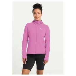 Fleecejacke Jack Wolfskin "LITESTRIDE HOODED FZ W", Damen, Gr. XL (46), foxglove, Fleece, Obermaterial: 91% Polyester, 9% Elasthan. Futter: 100% Polyester, unifarben, Basic h&uuml;ftbedeckend, angesetztes B&uuml;ndchen mit Daumenl&ouml;chern, Jacken Fleecejacke, atmungsaktiv, leicht, &Uuml;bergangsjacke