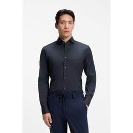 Businesshemd BOSS, Herren, Gr. 42, N-Gr, navy410, Web, Obermaterial: 75% Baumwolle, 20% Polyamid, 5% Elasthan, unifarben, slim fit normal, Rundhals, Manschette mit Schlitz, Hemden, Slim-Fit, Stretch-Baumwollmix, b&uuml;gelleicht