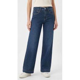 Stretch-Jeans MAC "RICH PALAZZO", Damen, Gr. 44, L&auml;nge 32, night blau netwash, Denim/Jeans, Obermaterial: 89% Baumwolle, 8% Polyester, 3% Elasthan, weit lang, Jeans, Naht-Details an den Ges&auml;&szlig;taschen