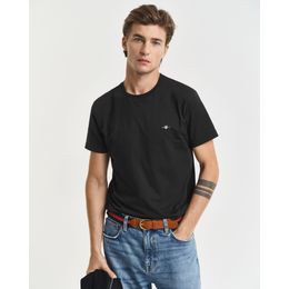 T-Shirt Gant "SLIM SHIELD SS T-SHIRT", Herren, Gr. XL, schwarz, Obermaterial: 100% Baumwolle, slim fit h&uuml;ftlang, Rundhals, abgesteppte Kante, Shirts T-Shirt, mit Logostickerei auf der Brust