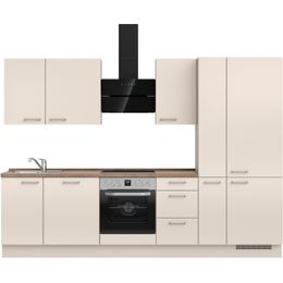 K&uuml;chenzeile Nobilia "Laser II", NEU: individuell anpassbar mit gratis Profi-Beratung", beige (k&uuml;che: natur, korpus: sandfarben, arbeitsplatte: eiche havanna nachbildung), B:300,3cm H:216,6cm T:60cm, Komplettk&uuml;chen-Sets, K&uuml;chenzeile, vormontiert, 300 cm breit, optional mit verschiedenen E‑Ger&auml;te-Sets