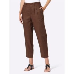 Bundfaltenhose Heine, Damen, Gr. 48, Normalgr&ouml;&szlig;en, schoko, 55% Leinen, 45% Viskose, unifarben, Hosen