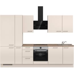 K&uuml;chenzeile Nobilia "Laser II", NEU: individuell anpassbar mit gratis Profi-Beratung", beige (k&uuml;che: natur, korpus: sandfarben, arbeitsplatte: eiche havanna nachbildung), B:300,3cm H:216,6cm T:60cm, Komplettk&uuml;chen-Sets, K&uuml;chenzeile, vormontiert, 300 cm breit, optional mit verschiedenen E‑Ger&auml;te-Sets