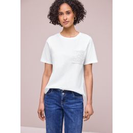 T-Shirt Street One, Damen, Gr. 42, wei&szlig; (sanftes wei&szlig;), Web, 100% Baumwolle, unifarben, normal normal, Rundhals, abgesteppt, Shirts T-Shirt, aus reiner Baumwolle