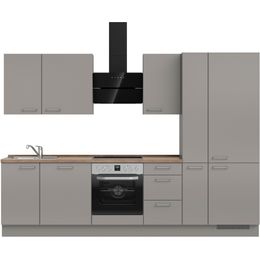 K&uuml;chenzeile Nobilia "Laser II", NEU: individuell anpassbar mit gratis Profi-Beratung", grau (k&uuml;che: grau, korpus: taupegrau, arbeitsplatte: eiche havanna nachbildung), B:300,3cm H:216,6cm T:60cm, Komplettk&uuml;chen-Sets, K&uuml;chenzeile, vormontiert, 300 cm breit, optional mit verschiedenen E‑Ger&auml;te-Sets
