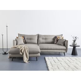Ecksofa Home Affaire "Lazio modern und bequem, schmale Armlehnen, tolle Detailverarbeitung", grau (taupe, zierkissen blumenmuster), B:255cm H:94cm T:180cm, 100% Polyester, Sofas, Ecksofa, zwei verschiedene Fu&szlig;farben w&auml;hlbar