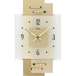 Wanduhr AMS "W9241", gold (goldfarben), Wanduhren, B/H/L: 22cm x 5cm x 36cm, Wanduhr, Quarzuhr,Holz,Wohnzimmer,Esszimmer,K&uuml;che,Made in Germany,B&uuml;ro,Flur