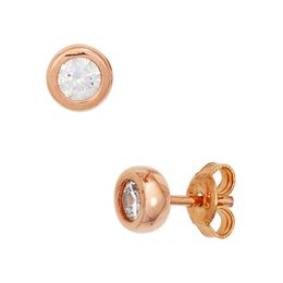 Paar Ohrstecker Jobo, rosa (ros&eacute;goldfarben), Ohrringe, Damen, 6mm, Silber 925 (Sterlingsilber), rund 925 Silber ros&eacute;gold vergoldet mit Zirkonia