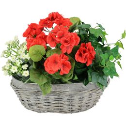 Kunstblume I.GE.A. "Gesteck Geranien mit Bl&uuml;ten", rot, B:36cm H:30cm L:25cm, Polyester, Kunstpflanzen