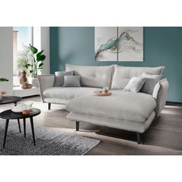 Ecksofa Home Affaire "Lazio modern und bequem, schmale Armlehnen, tolle Detailverarbeitung", blau (grau, zierkissen grau, blau), B:255cm H:94cm T:180cm, 100% Polyester, Sofas, Ecksofa, zwei verschiedene Fu&szlig;farben w&auml;hlbar