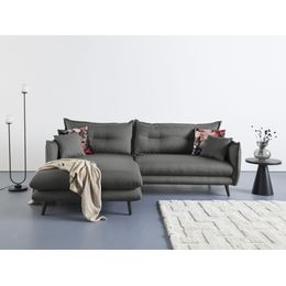 Ecksofa Home Affaire "Lazio modern und bequem, schmale Armlehnen, tolle Detailverarbeitung", bunt (anthrazit, zierkissen blumenmuster), B:255cm H:94cm T:180cm, 100% Polyester, Sofas, Ecksofa, zwei verschiedene Fu&szlig;farben w&auml;hlbar